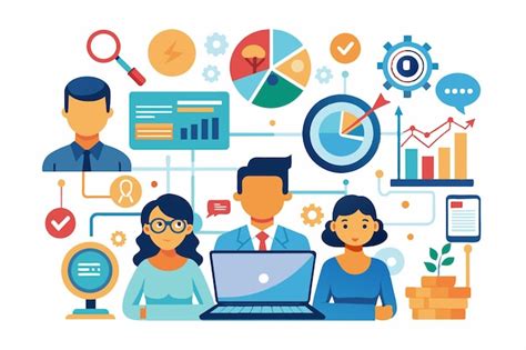 Premium Vector Illustration Of A Team Of Three Business Professionals Working On A Laptop With