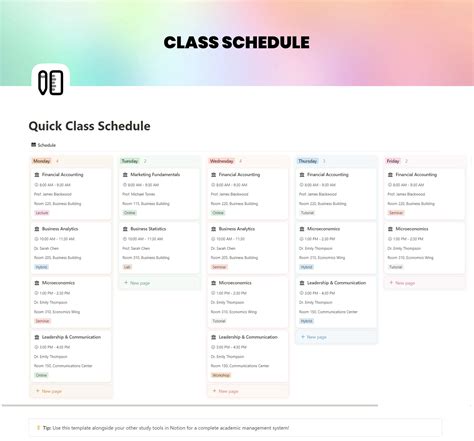 Free Quick Class Schedule Template For Notion Best Notion Templates