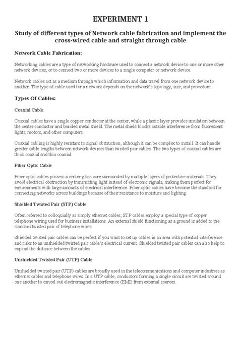Cn Exp EXPERIMENT Study Of Different Types Of Network Cable Fabrication And Implement The