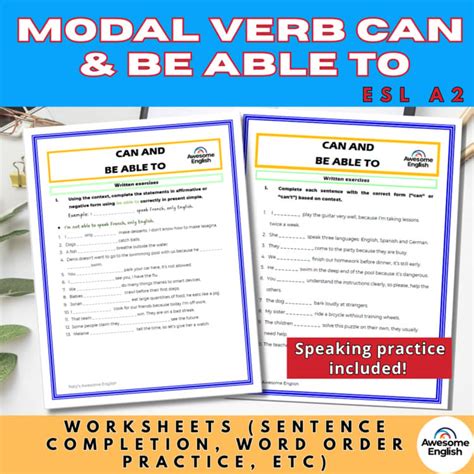 Modal Verb Can And Be Able To Esl Grammar Guide Worksheets And Speaking