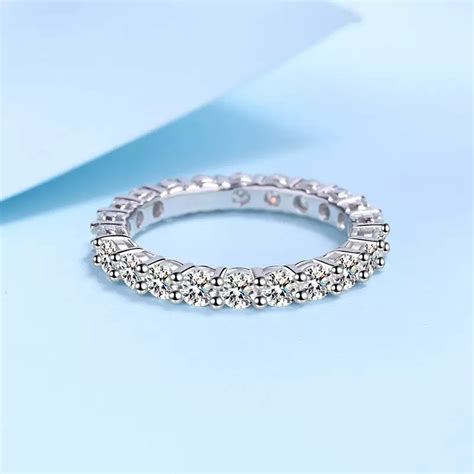 Real Moissanite 3mm Eternity Full Circle White And Black Color D Ring