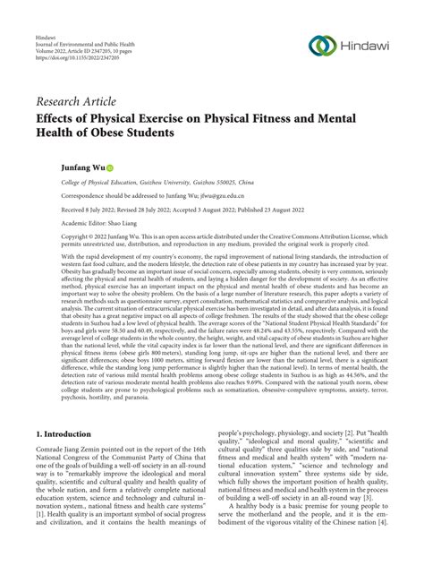 PDF Effects Of Physical Exercise On Physical Fitness And Mental Health Of Obese Students
