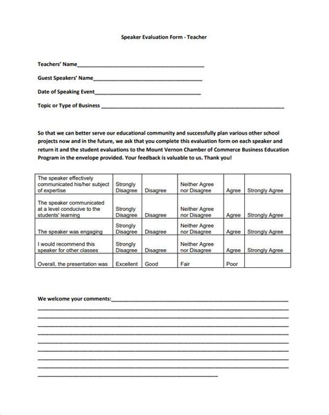 Printable Speaker Evaluation Form