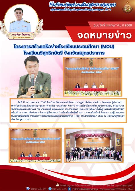 วันที่ 17 มกราคม พ ศ 2568 โรงเรียนวัดสวนสวนส้ม สุขประชานุกูล นำโดย นายวัชระ ไชยเพชร