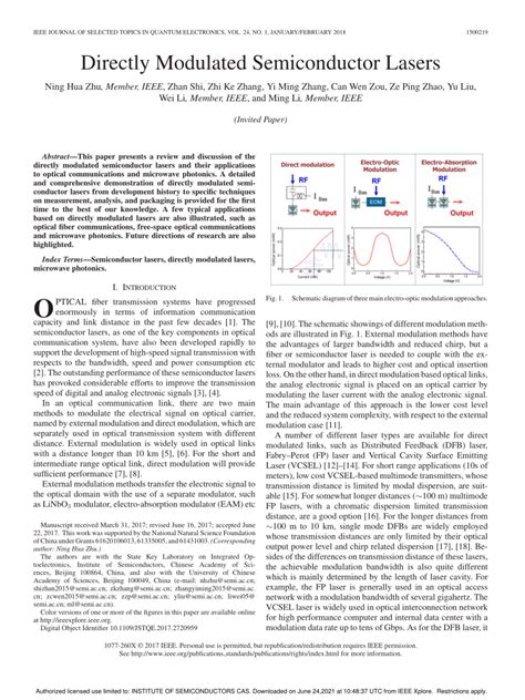 Pdf Directly Modulated Semiconductor Lasers