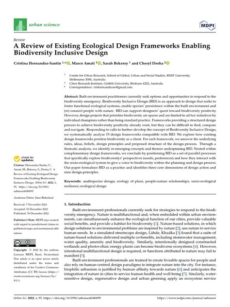A Review Of Existing Ecological Design Frameworks Enabling Biodiversity Inclusive Design Pdf