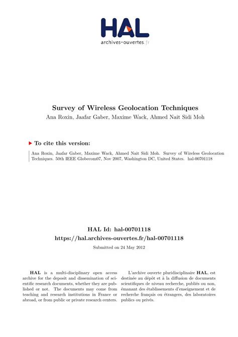 Pdf Survey Of Wireless Geolocation Techniques · Survey Of Wireless Geolocation Techniques Ana