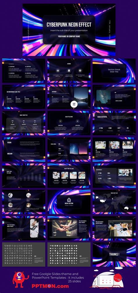 Cyberpunk Neon Effect Free PowerPoint Template and Google Slides Theme – presentation by PPTMON# ...