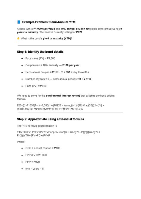 Example Problem Semi Annual Ytm Calculation For Bonds Studocu