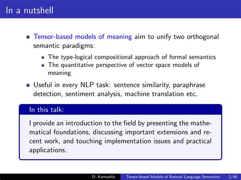 Tensor Based Models Of Natural Language Semantics Ppt