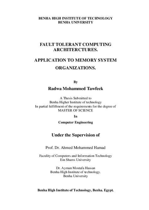 Pdf Fault Tolerant Computing Architerctures Application To Memory System Organizations Under
