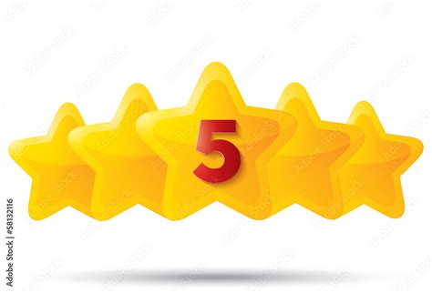 five golden stars with digit star icons on white stock illustration