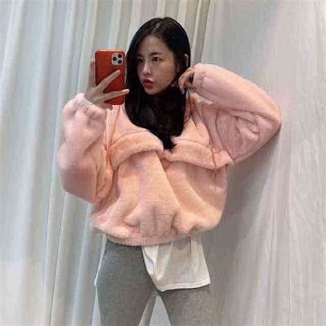털완전부드러워 컬러 밍크 아노락 크롭 후드 맨투맨 에이블리