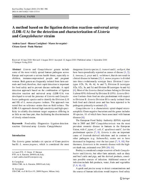 Pdf A Method Based On The Ligation Detection Reactionuniversal Array Ldrua For The