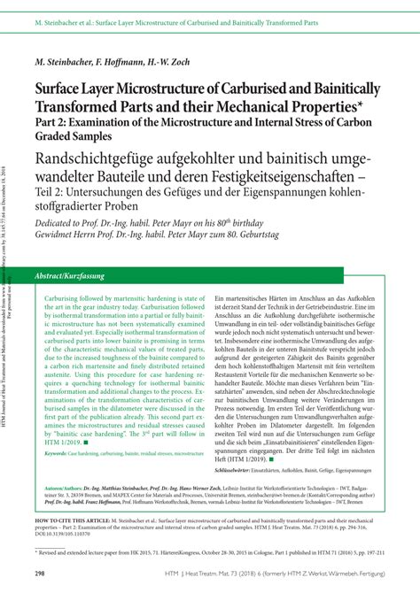 Pdf Surface Layer Microstructure Of Carburised And Bainitically Transformed Parts And Their