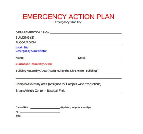 Sample Emergency Action Plan Template