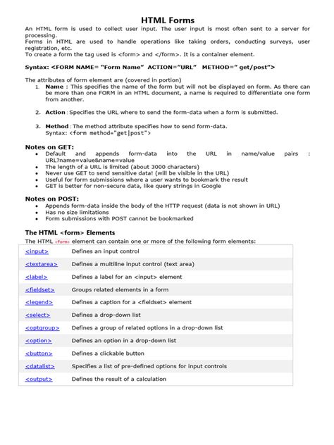 Html Form Notes Pdf Html Element Web Development