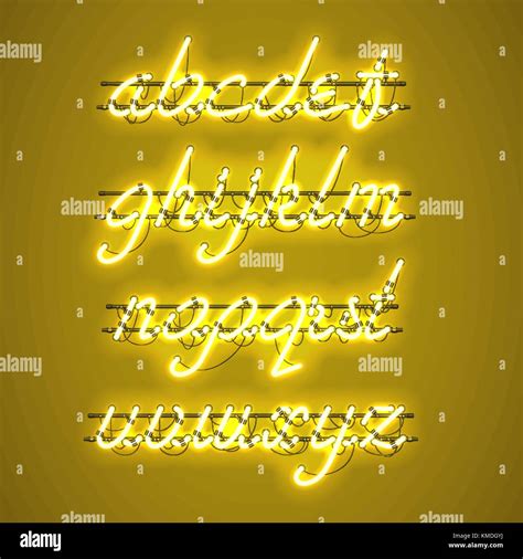 Glowing Yellow Neon Lowercase Script Font Stock Vector Image And Art Alamy
