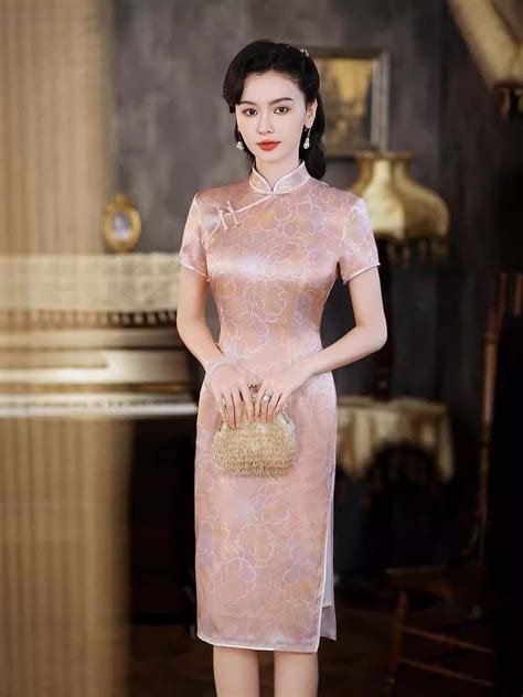 19 Mome Mulberry Silk Pink Cheongsam Qipao Dress