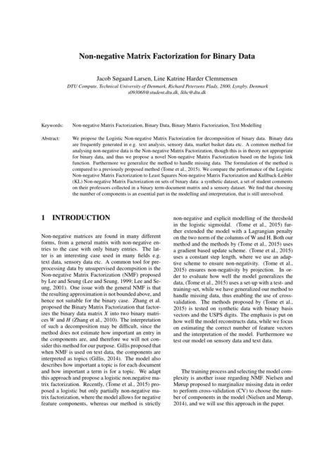 Pdf Non Negative Matrix Factorization For Binary Data