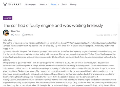 Customer Feedback The Car Had A Faulty Engine And Was Waiting