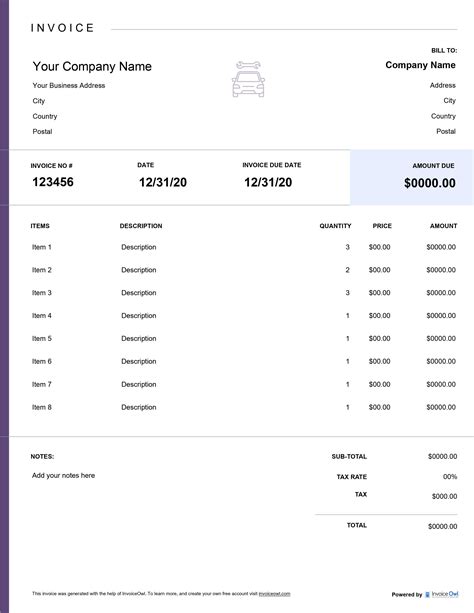 Auto Repair Invoice Template Free Download And Use