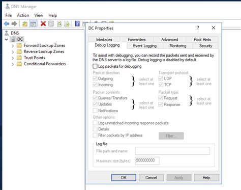 Domain Name System Dns Manager Configuring Debug Logging Msft Advocate