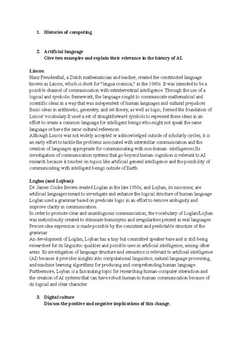 Assignment 1 Hos Eerste Opdracht History Of Science 1 Histories Of Computing 2 Artificial