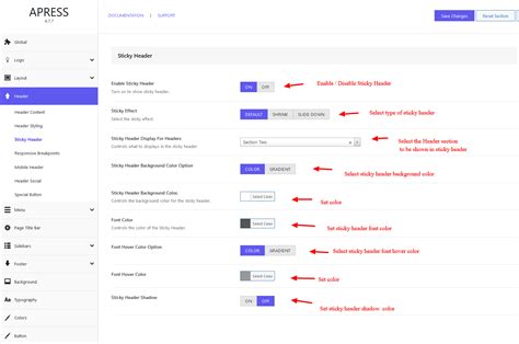 sticky header apressthemes doc