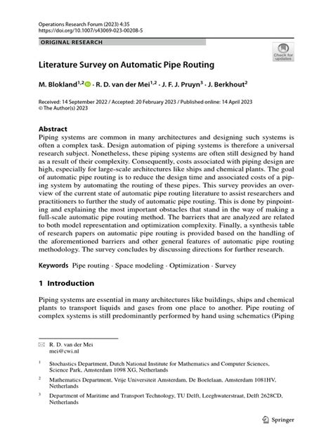 Literature Survey On Automatic Pipe Routing Pdf Mathematical