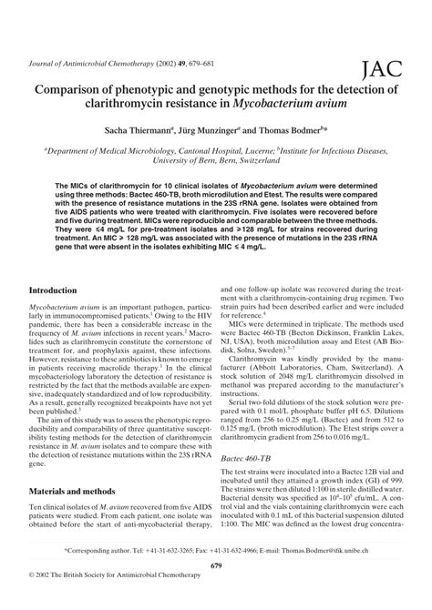 Pdf Comparison Of Phenotypic And Genotypic Methods For The Detection Of Clarithromycin