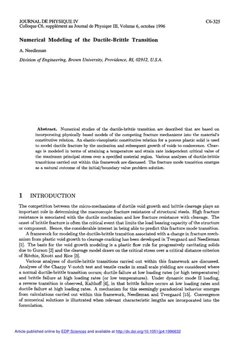 Pdf Numerical Modeling Of The Ductile Brittle Transition
