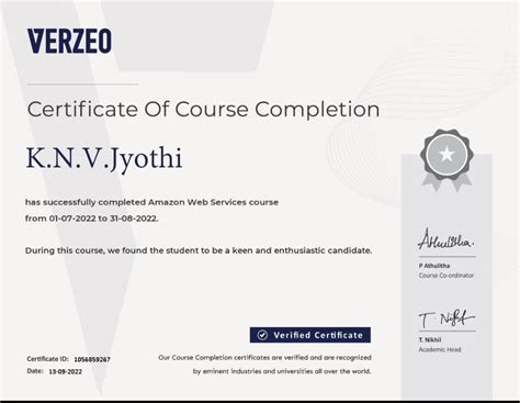 k n v jyothi on linkedin aws course completion certificate from verzeo