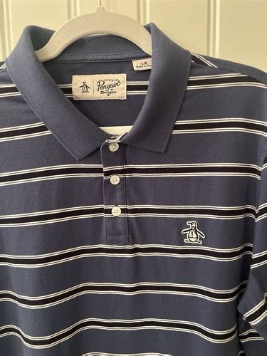 Penguin Munsingwear Polo Mens Large Navy Blue Stripe Euc Ebay