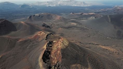 Taking Off Over Volcanoes Near Timanfaya Park Lanzarote Canary