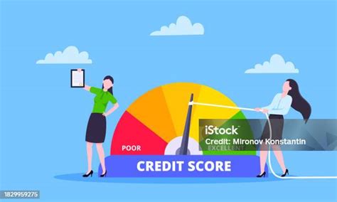 Man And Woman Pushes Credit Score Arrow Gauge Speedometer Indicator