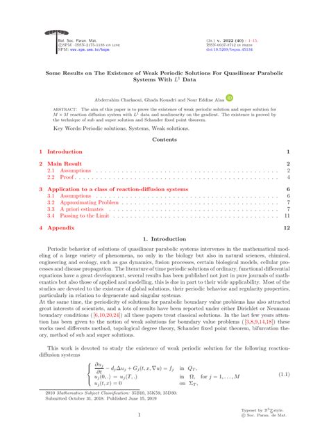 Pdf Some Results On The Existence Of Weak Periodic Solutions For Quasilinear Parabolic Systems