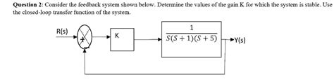 solved question 2 consider the feedback system shown below
