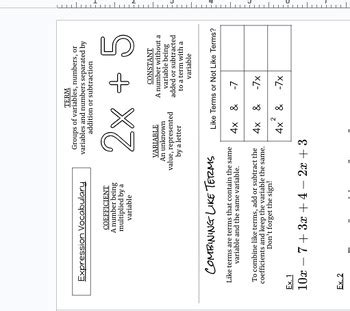Simplifying Expressions Binder Notes By Math By Maurais TPT