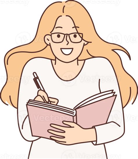 Smart Woman Babe Holds Pen And Notepad Writing Down Lecture Or Keeping Diary With Secret