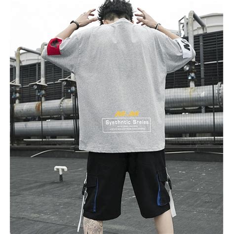 2 In 1 여름 캐주얼 면화 편지 패턴 짧은 소매 티셔츠 남자를위한 반바지 색상 회색 크기 L