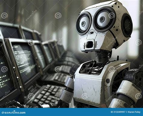 Vintage Computers And Robot Stock Illustration Illustration Of Machine Mainframe 313249997