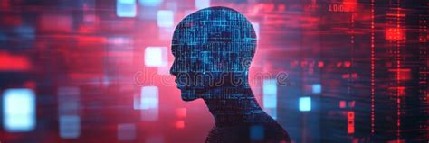Futuristic Digital Face With Pixelated Binary Code Representing Cyber