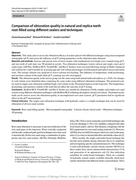 Pdf Comparison Of Obturation Quality In Natural And Replica Teeth