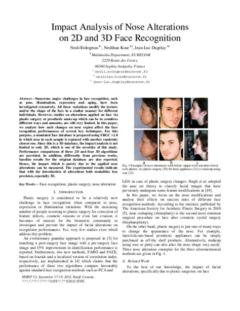 Pdf Impact Analysis Of Nose Alterations On 2d And 3d Face Recognition