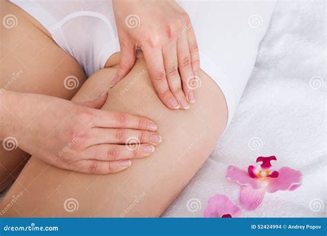 Woman Getting Thigh Massage Stock Photo Image Of Indoors Physical