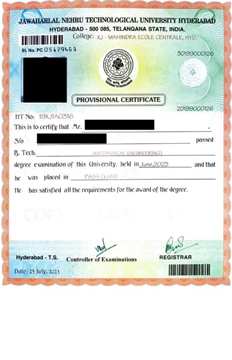Provisional Degree Certificate Format And Sample