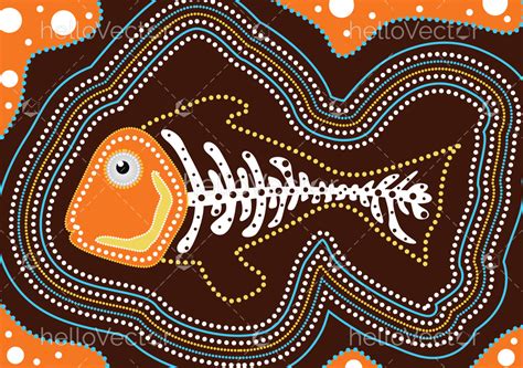 Aboriginal Fish Dot Painting Vector Illustration Download Graphics