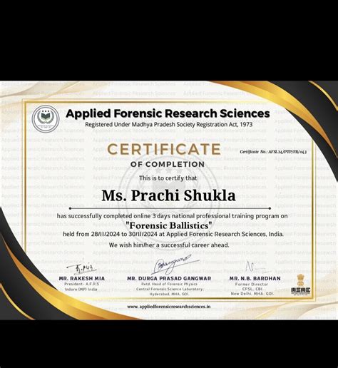 Honored To Receive The Certificate Of Forensic Ballistic From Applied Forensic Research Sciences