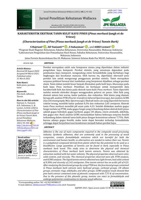 Pdf Karakteristik Ekstrak Tanin Kulit Kayu Pinus Pinus Merkusii